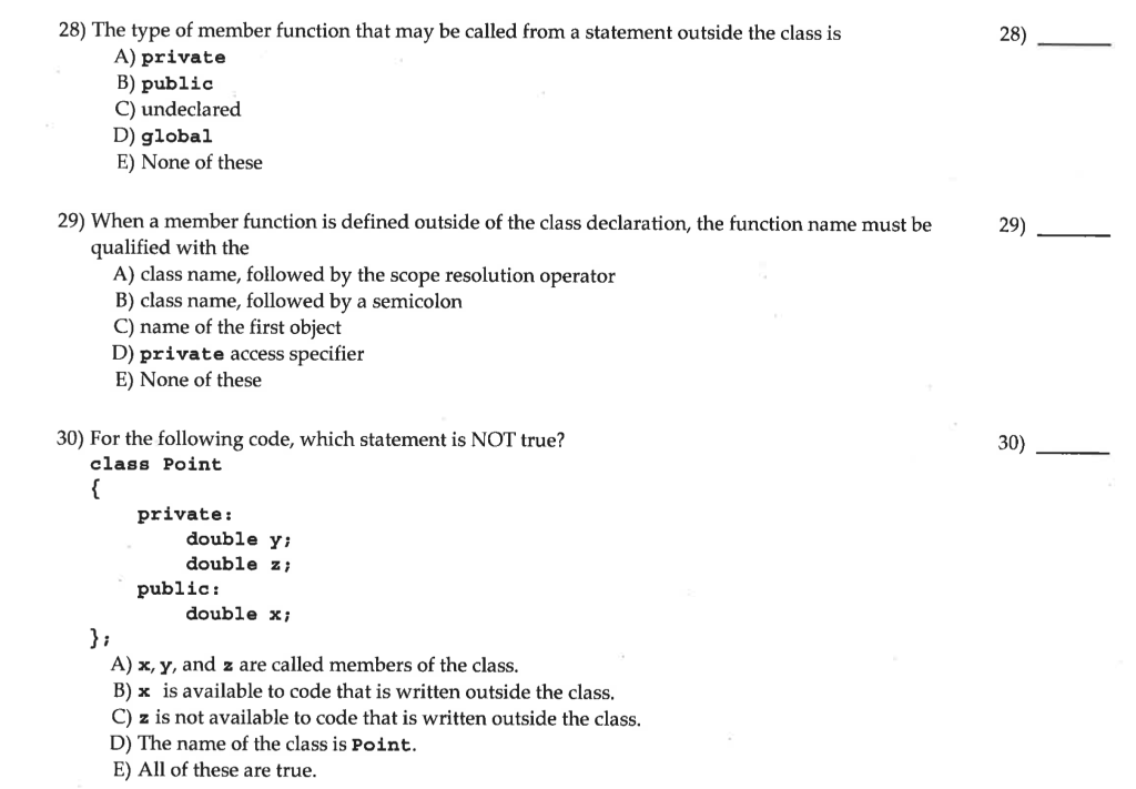 Solved 28 The Type Of Member Function That May Be Called