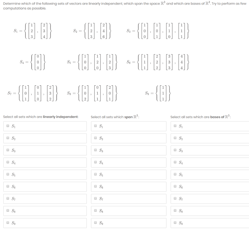 Solved Determine Which Of The Following Sets Of Vectors Are