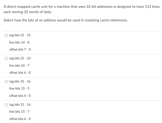 Solved A direct-mapped cache unit for a machine that uses | Chegg.com
