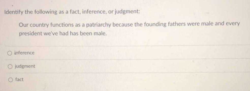 Solved Identify the following as a fact, inference, or | Chegg.com