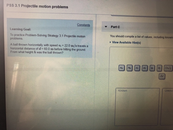 Solved PSS 3.1 Projectile motion problems Constants Part C | Chegg.com