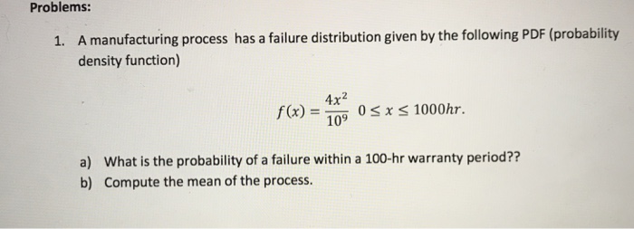 Solved Problems: A manufacturing process has a failure | Chegg.com