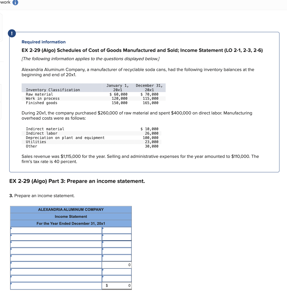 Solved !Required informationEX 2-29 (Algo) ﻿Schedules of | Chegg.com