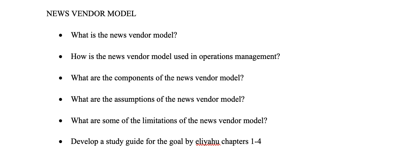 Solved NEWS VENDOR MODEL - What is the news vendor model? - | Chegg.com