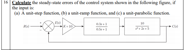 Solved Calculate the steady-state errors of the control | Chegg.com
