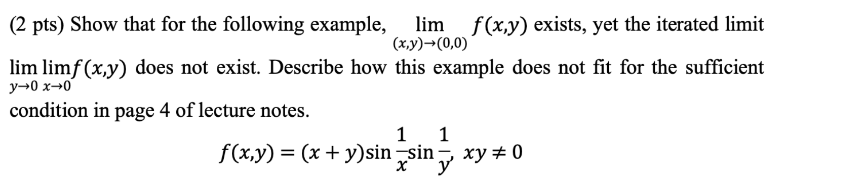 Solved (2 pts) Show that for the following example, | Chegg.com