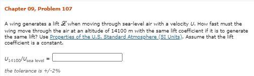 Solved Chapter 09, Problem 107 A wing generates a lift when | Chegg.com