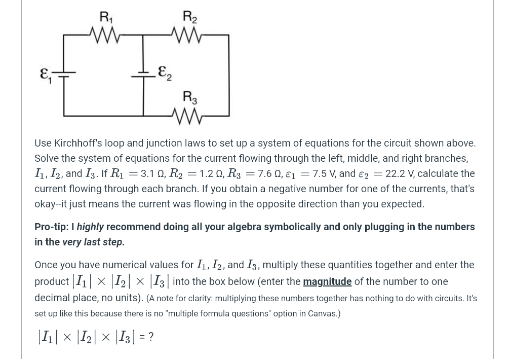 Solved Use Kirchhoff's loop and junction laws to set up a | Chegg.com