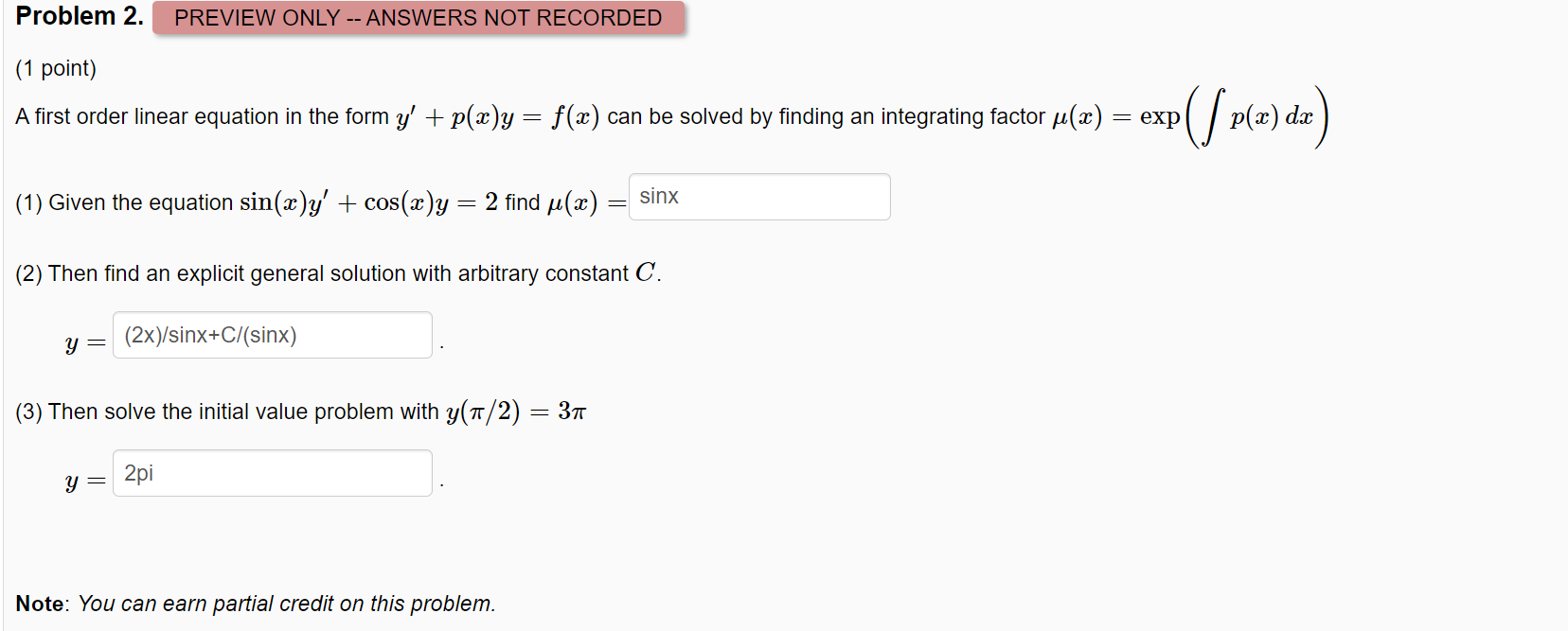 Solved Problem 2. PREVIEW ONLY -- ANSWERS NOT RECORDED (1 | Chegg.com
