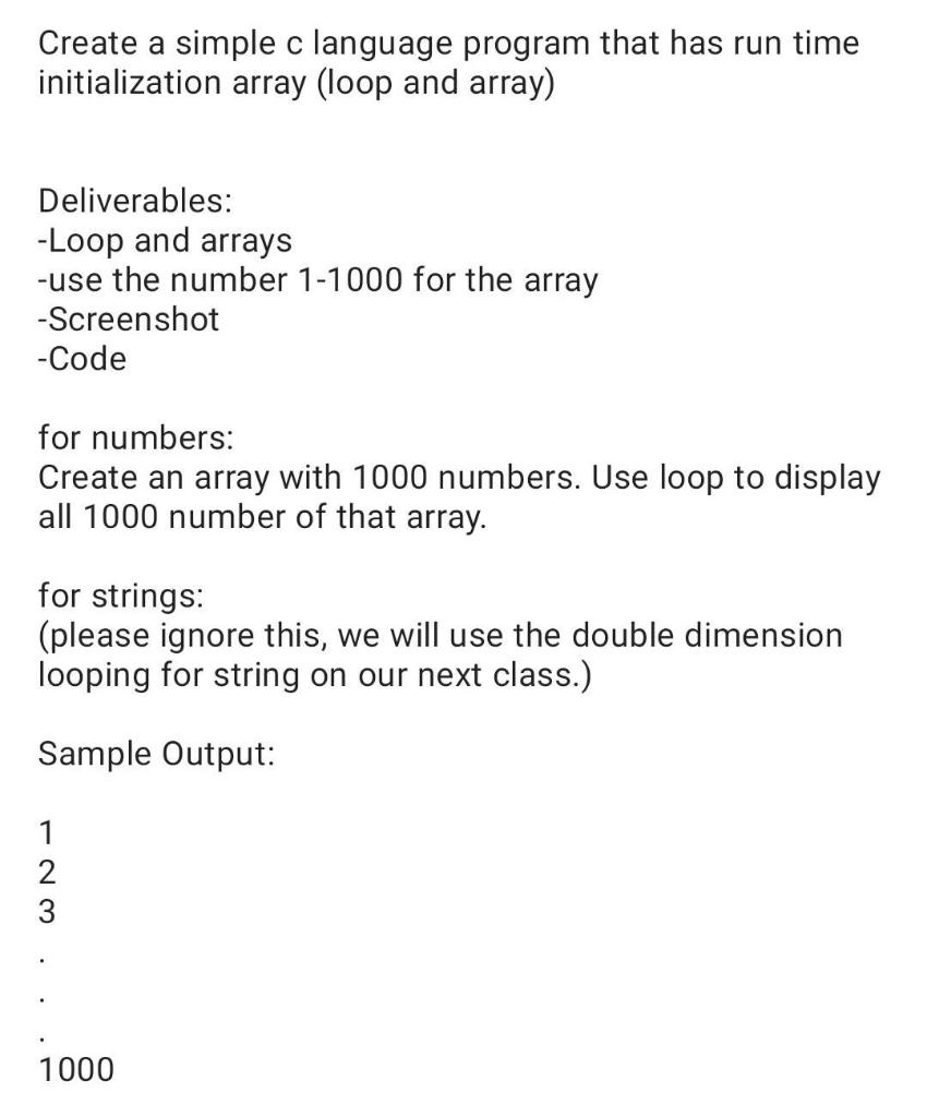Solved Create A Simple C Language Program That Has Run Time
