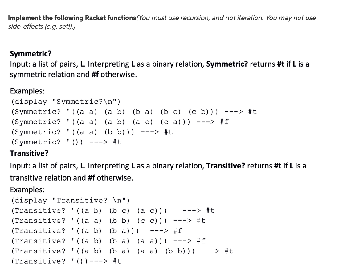 Implement the following Racket functions(You must use | Chegg.com
