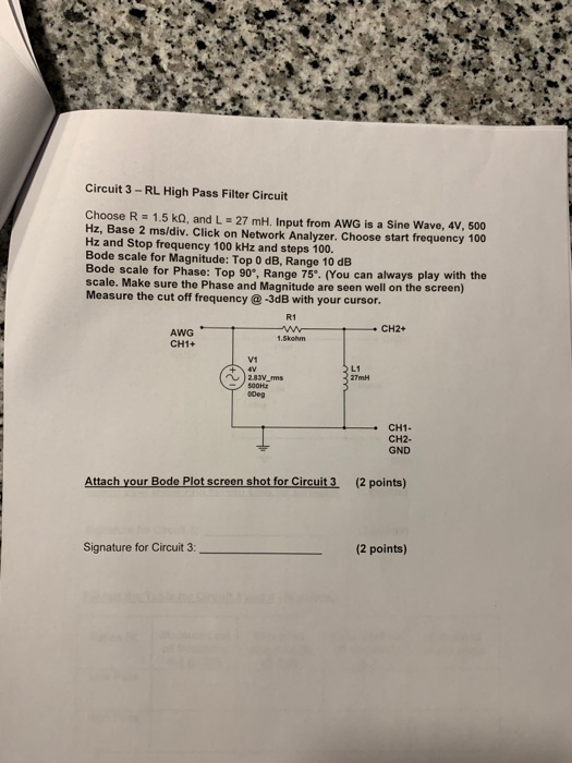 Solved Circuit 3-RL High Pass Filter Circuit Choose R 1.5 | Chegg.com