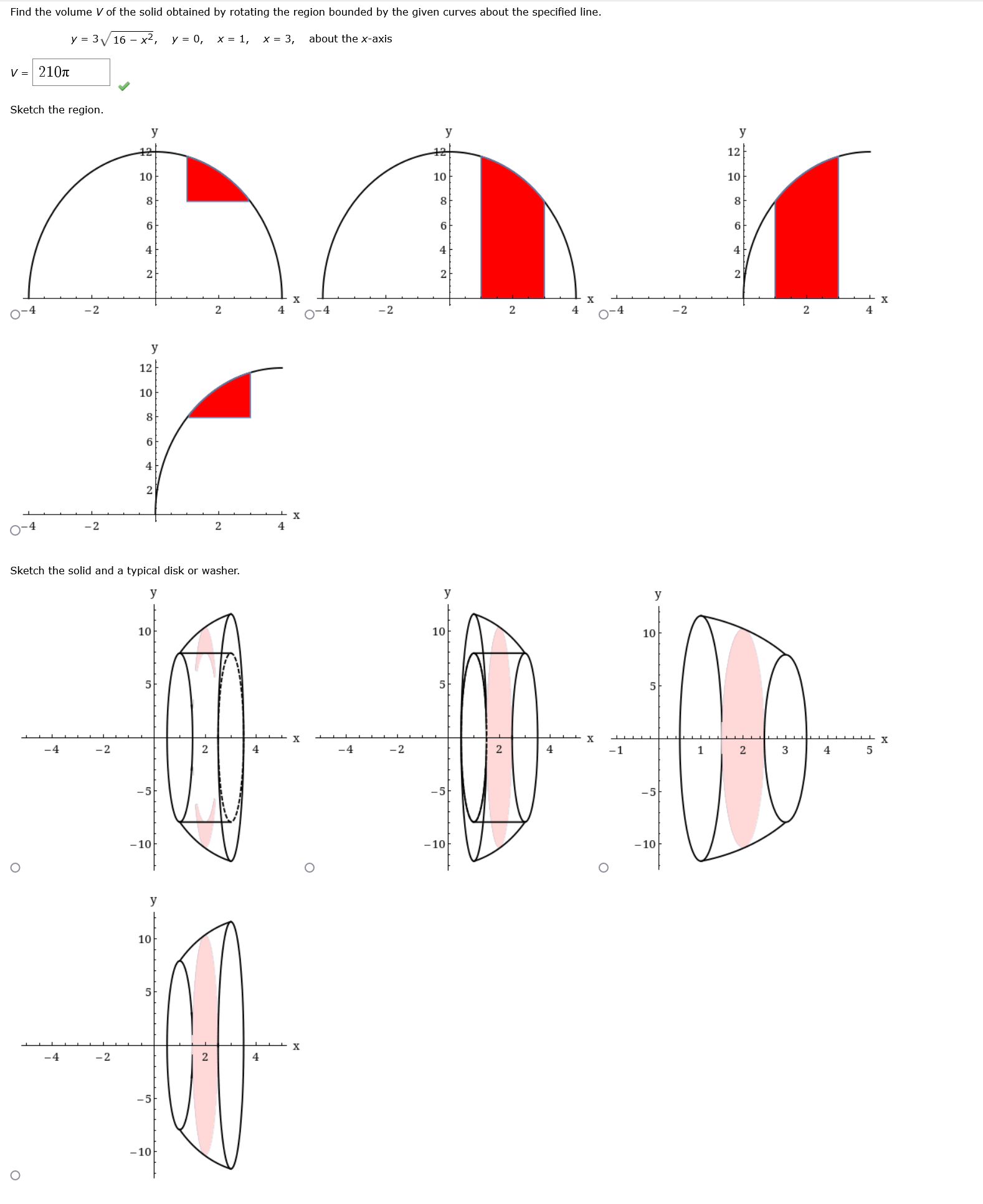 Solved y=316−x2,y=0,x=1,x=3 V= Sketch the region. Sketch the | Chegg.com