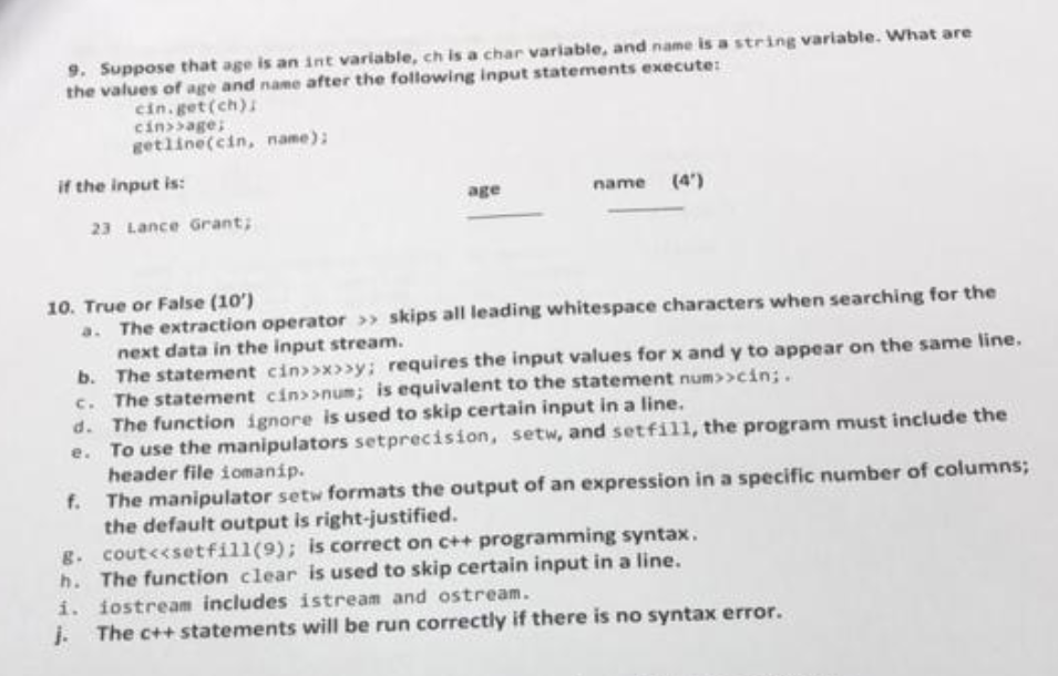 Solved 9. Suppose that age is an int variable, ch is a char | Chegg.com