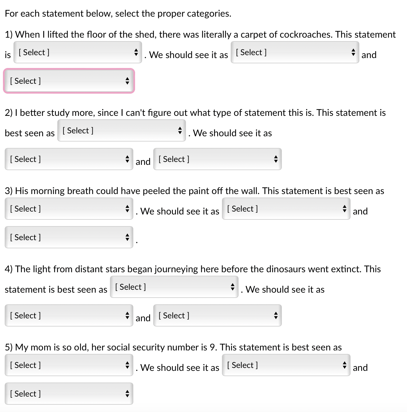Solved For each statement below, select the proper | Chegg.com