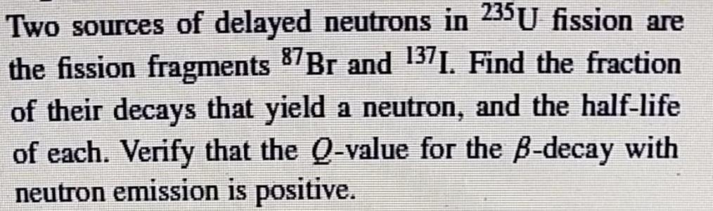 Solved Two sources of delayed neutrons in 235U fission are | Chegg.com