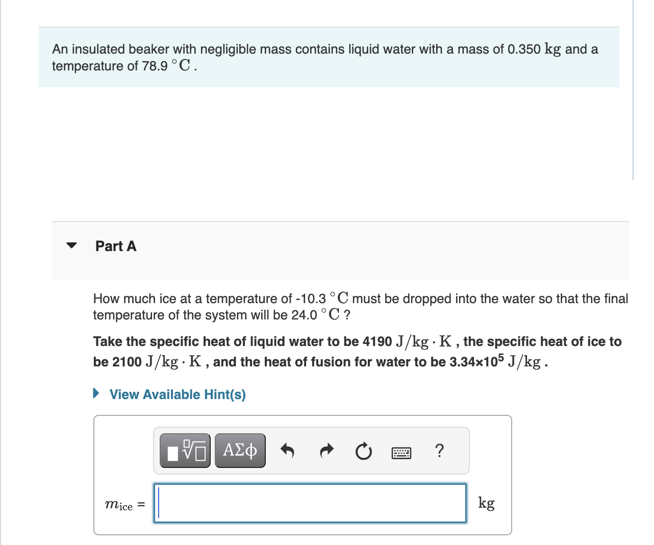 Solved An insulated beaker with negligible mass contains | Chegg.com