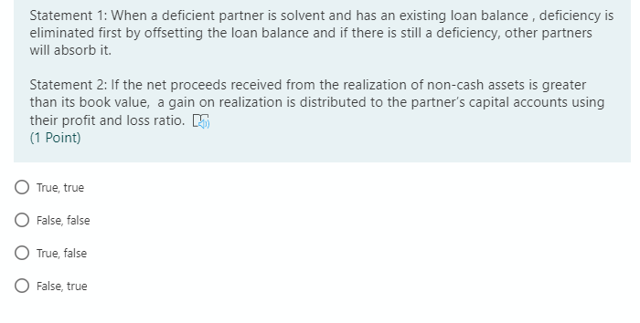 Solved Statement 1: When a deficient partner is solvent and | Chegg.com