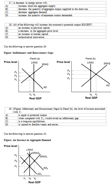 Solved 27 A Decrease In Energy Prices Will Increase Chegg
