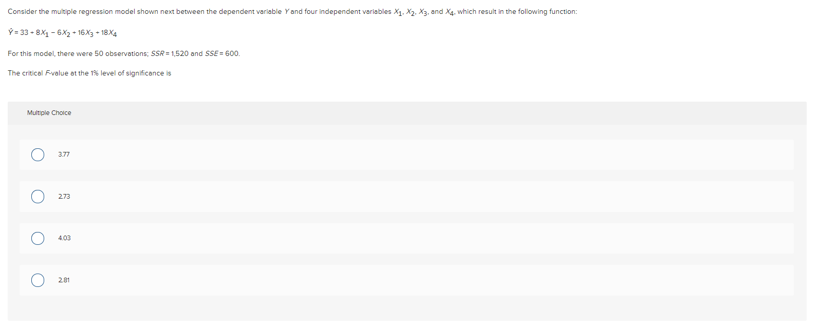 Solved Consider The Multiple Regression Model Shown Next 