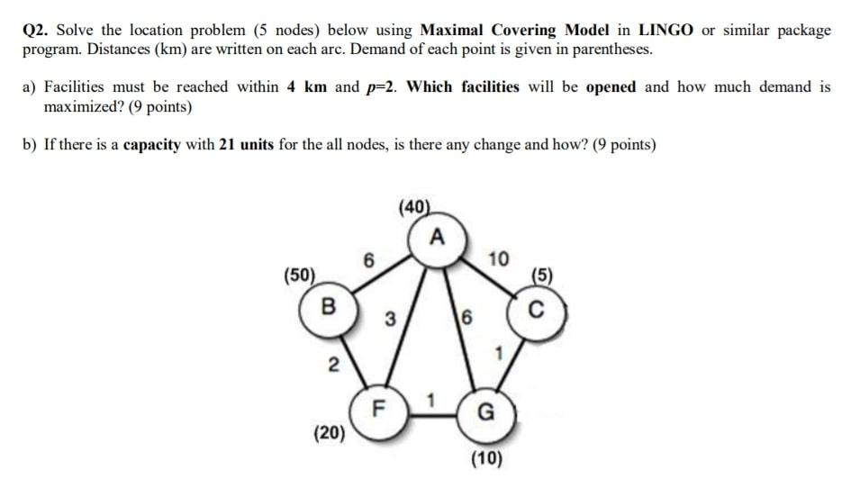 Q2. Solve the location problem (5 nodes) below using | Chegg.com