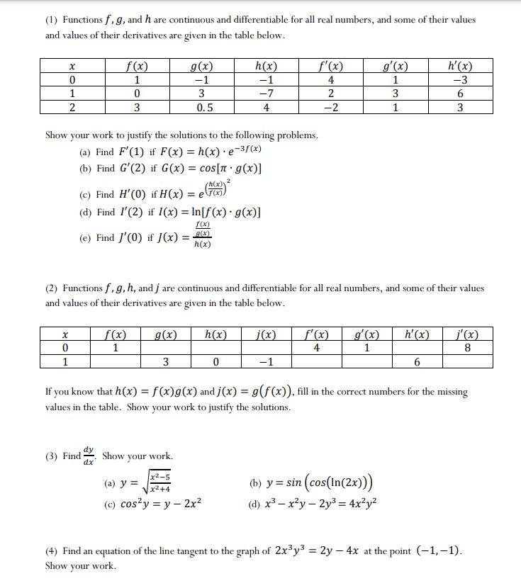 Solved (1) Functions f, g, and h are continuous and | Chegg.com