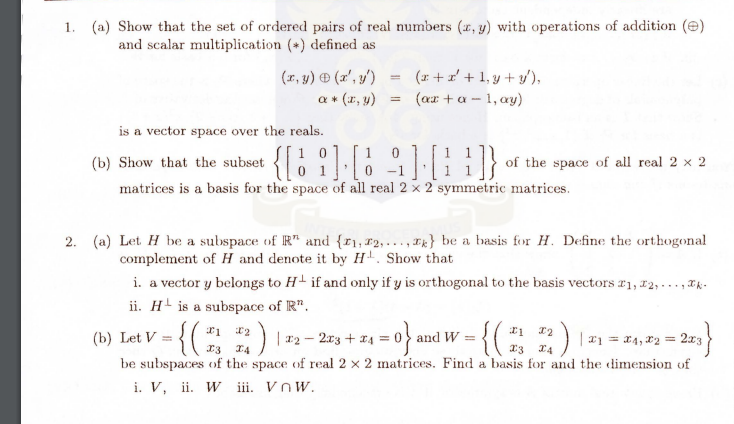 Solved 1. (a) Show that the set of ordered pairs of real | Chegg.com