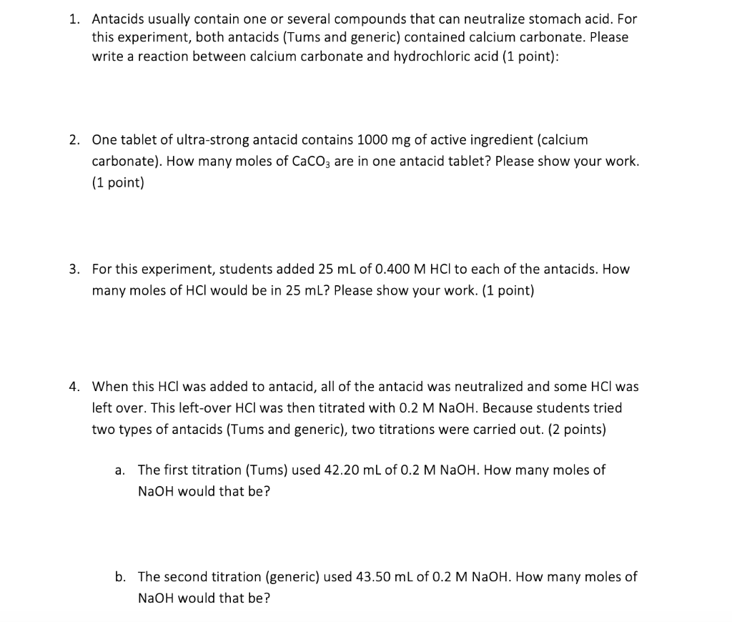 Solved 1. Antacids usually contain one or several compounds | Chegg.com
