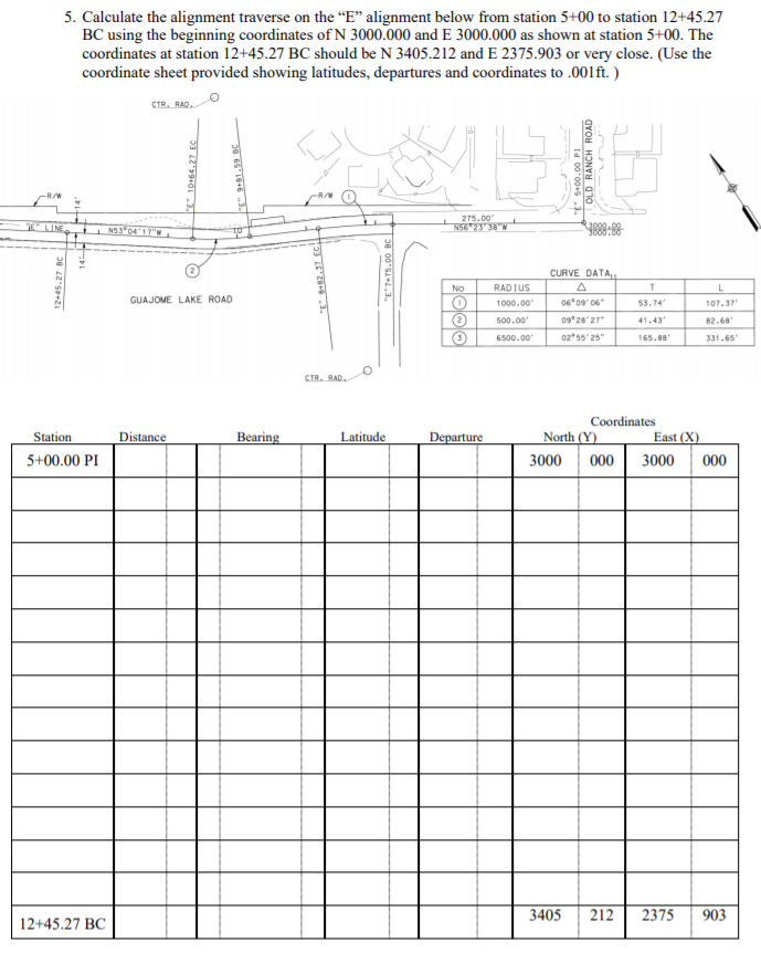 5. Calculate the alignment traverse on the “E” | Chegg.com