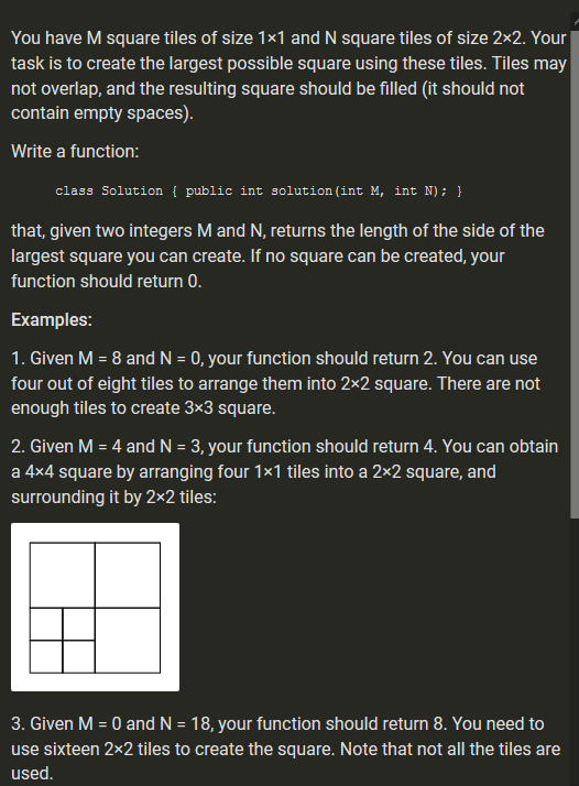 Solved You have M square tiles of size 1x1 and N square | Chegg.com