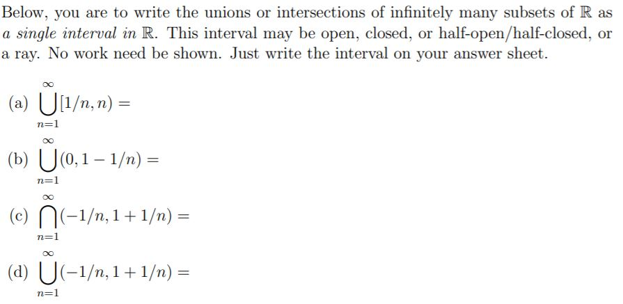 Solved Below, you are to write the unions or intersections | Chegg.com