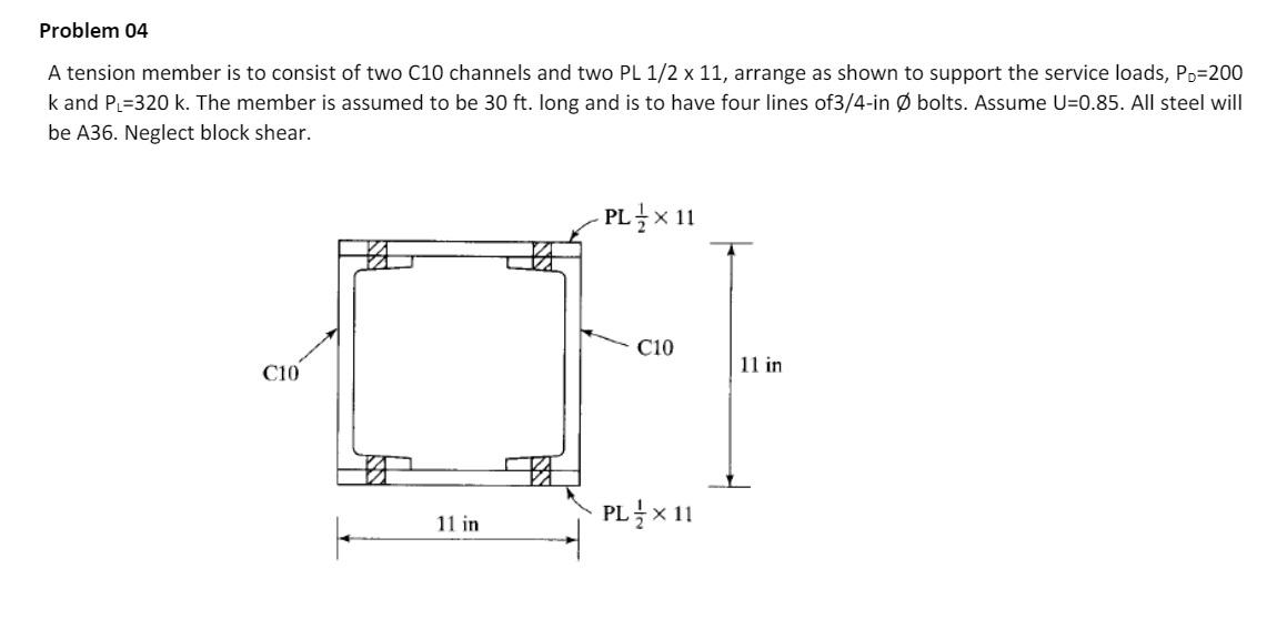 Solved Problem 04 A Tension Member Is To Consist Of Two C10 Chegg
