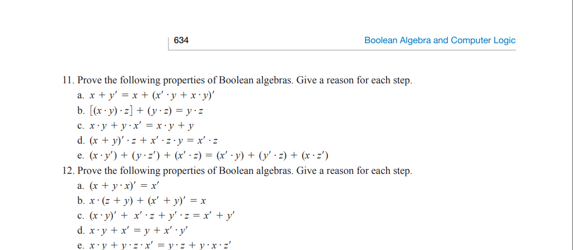 Solved 634 Boolean Algebra and Computer Logic 11. Prove the | Chegg.com