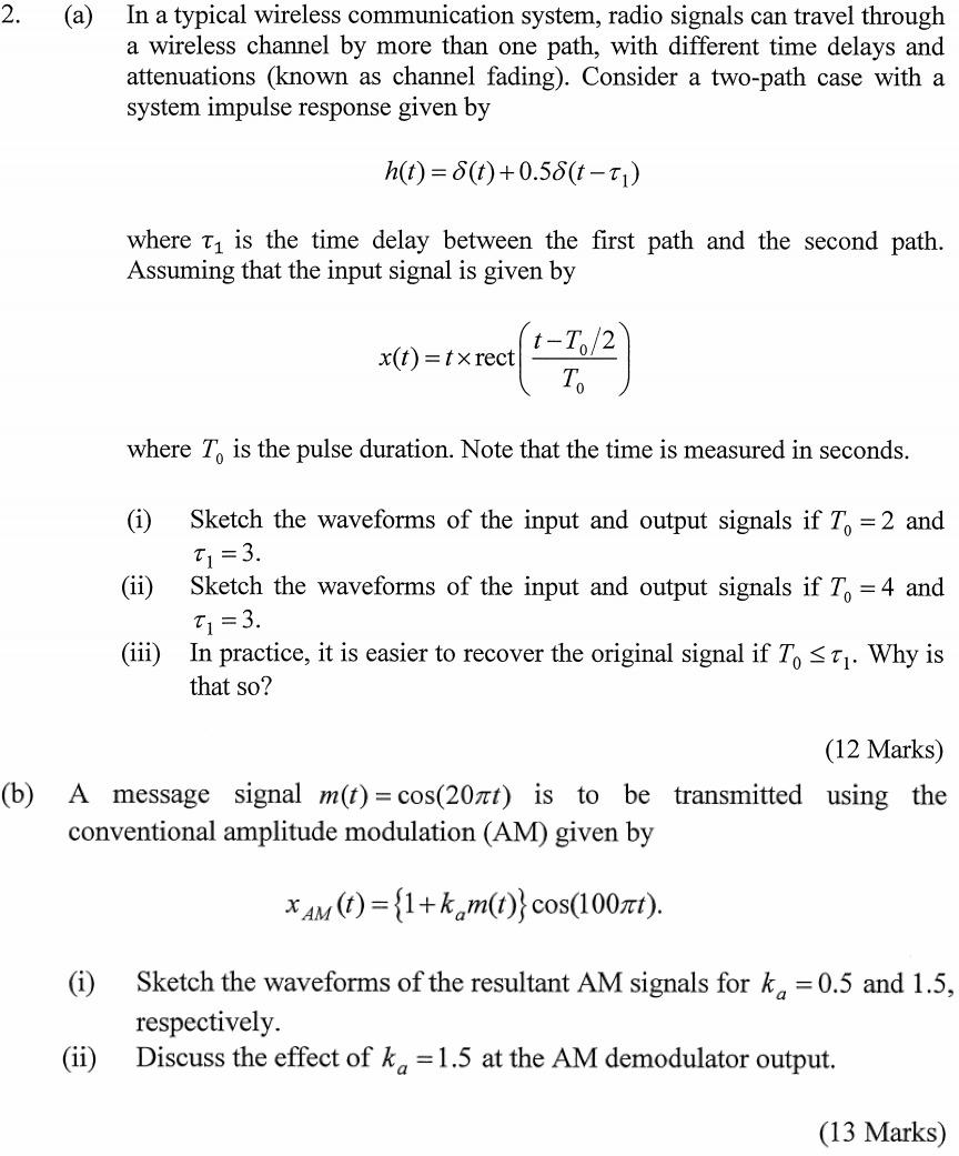 Solved 2. (a) In a typical wireless communication system, | Chegg.com