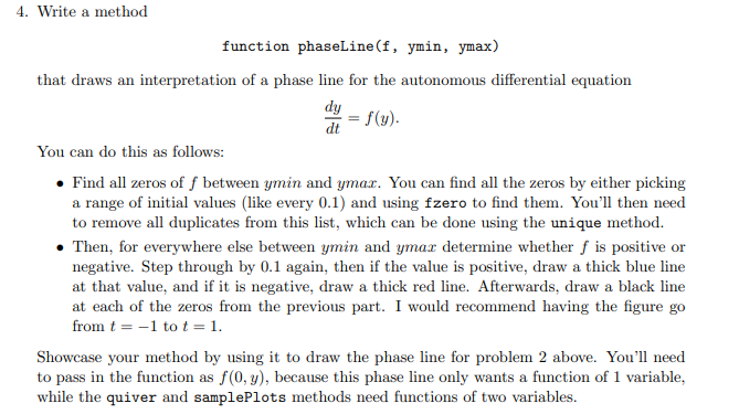 Solved 4. Write a method function phaseLine(f, ymin, ymax) | Chegg.com