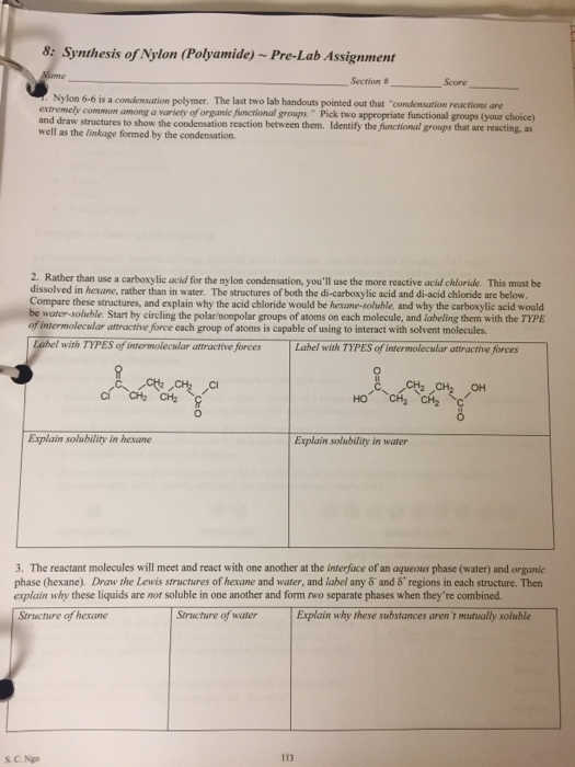 Solved : Synthesis of Nylon (Polyamide) ~ Pre-Lab Assignment | Chegg.com