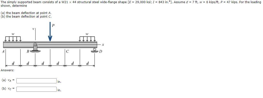 Solved The simply supported beam consists of a W21 x 44 | Chegg.com