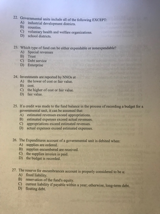 Solved 22. Governmental units include all of the following | Chegg.com