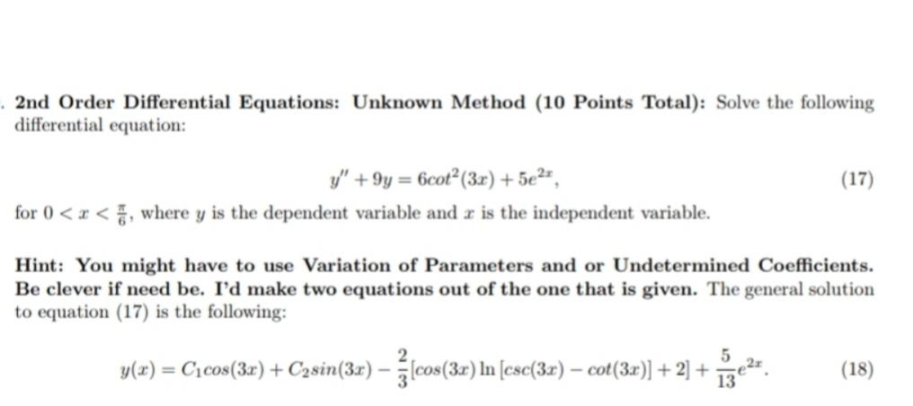 Solved . 2nd Order Differential Equations: Unknown Method | Chegg.com