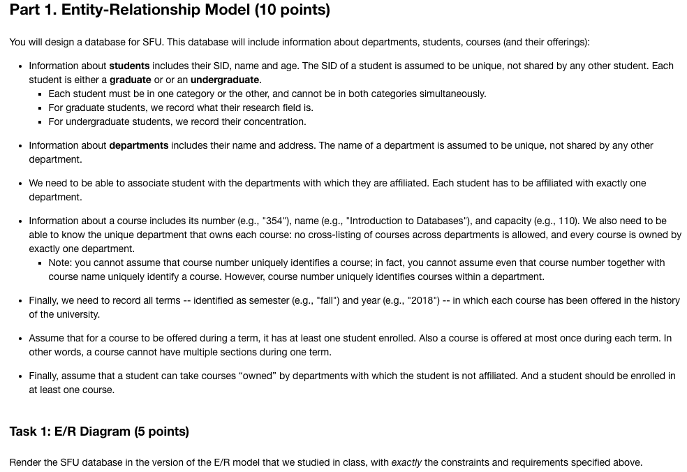 Part 1. Entity-Relationship Model (10 points) You | Chegg.com