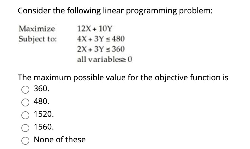Solved Consider The Following Linear Programming Problem