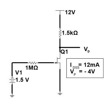 Solved 12V ξ1.5kΩ Q1 V. M w 1ΜΩ V1 1.5 V 1 = : 12mA DSS V = | Chegg.com