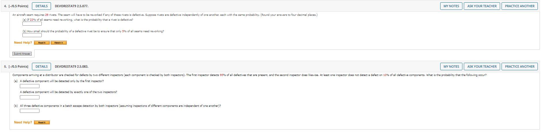 Solved 4. [-70.5 Points] DETAILS DEVORESTAT9 2.5.077. MY | Chegg.com