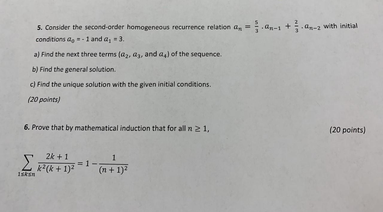 Solved Consider The Second Order Homogeneous Recurrence