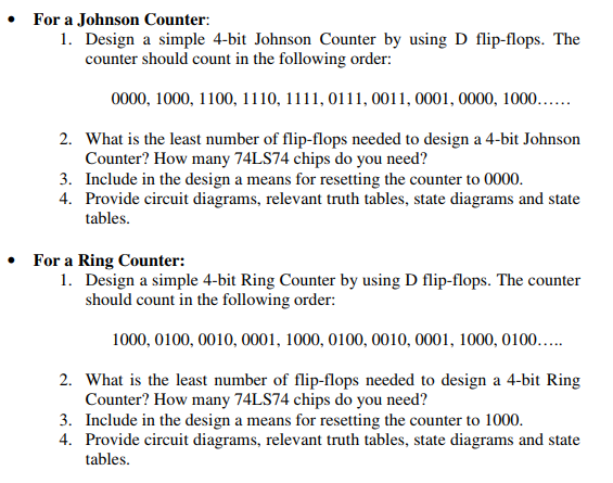 Solved For a Johnson Counter: . 1. Design a simple 4-bit | Chegg.com