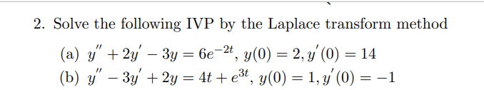 Solved Solve the following IVP by the Laplace transform | Chegg.com