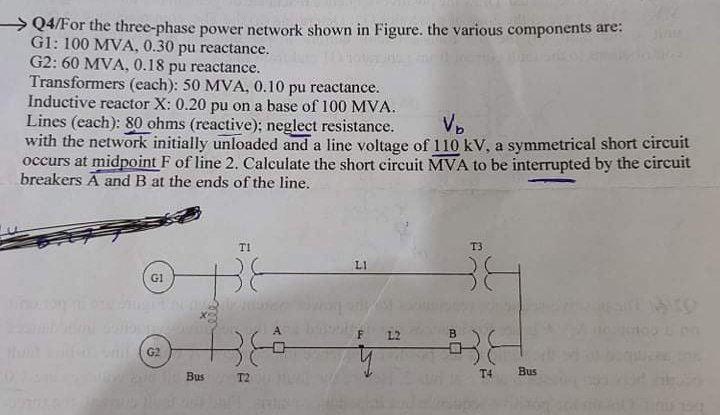 Solved Q4/For the three-phase power network shown in Figure | Chegg.com