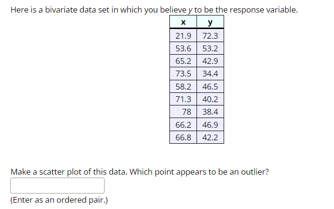 Solved Here is a bivariate data set in which you beliove, tn | Chegg.com