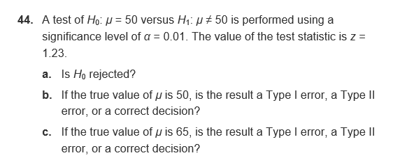 Solved 44. A test of Ho: p= 50 versus Hiiu 50 is performed | Chegg.com