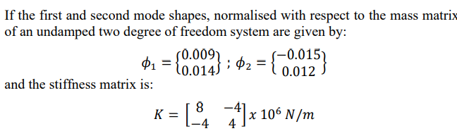 Solved If ﻿the first and second mode shapes, normalised with | Chegg.com